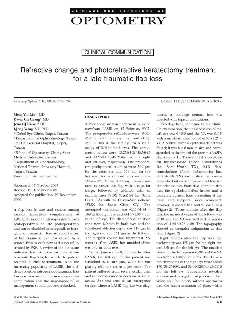 眼視光學臨床實驗 Lin MY, Chang DC , Hsiao JC, Wang IJ. Refractive change and ...